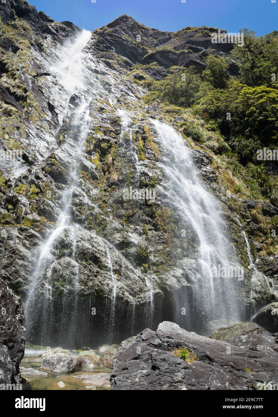 The Impressive 174m tall Earland Falls along the Routeburn Track ...