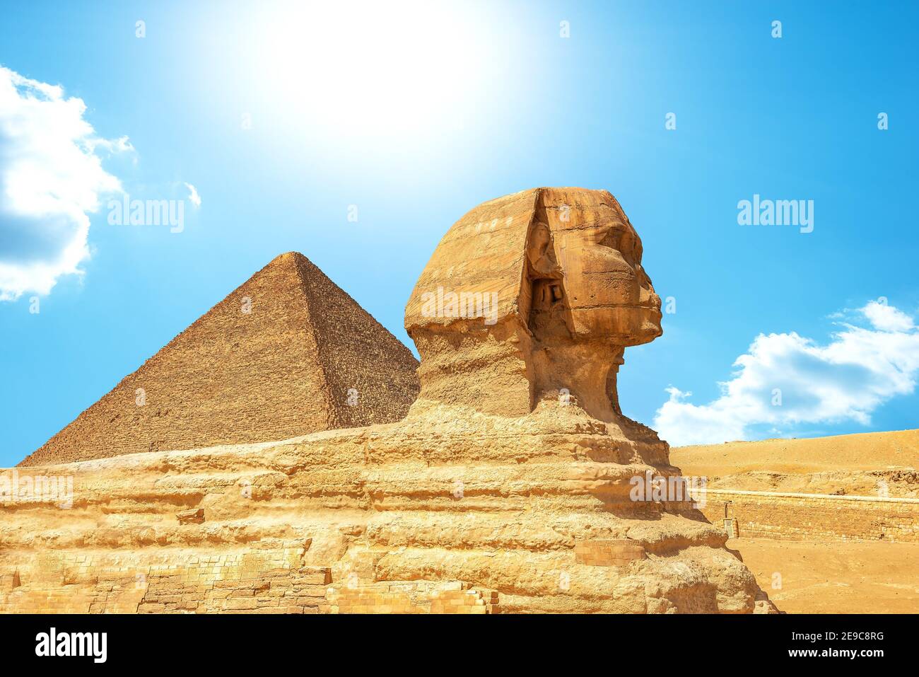 Sphinx and pyramid in Giza at sunny day, Egypt Stock Photo - Alamy