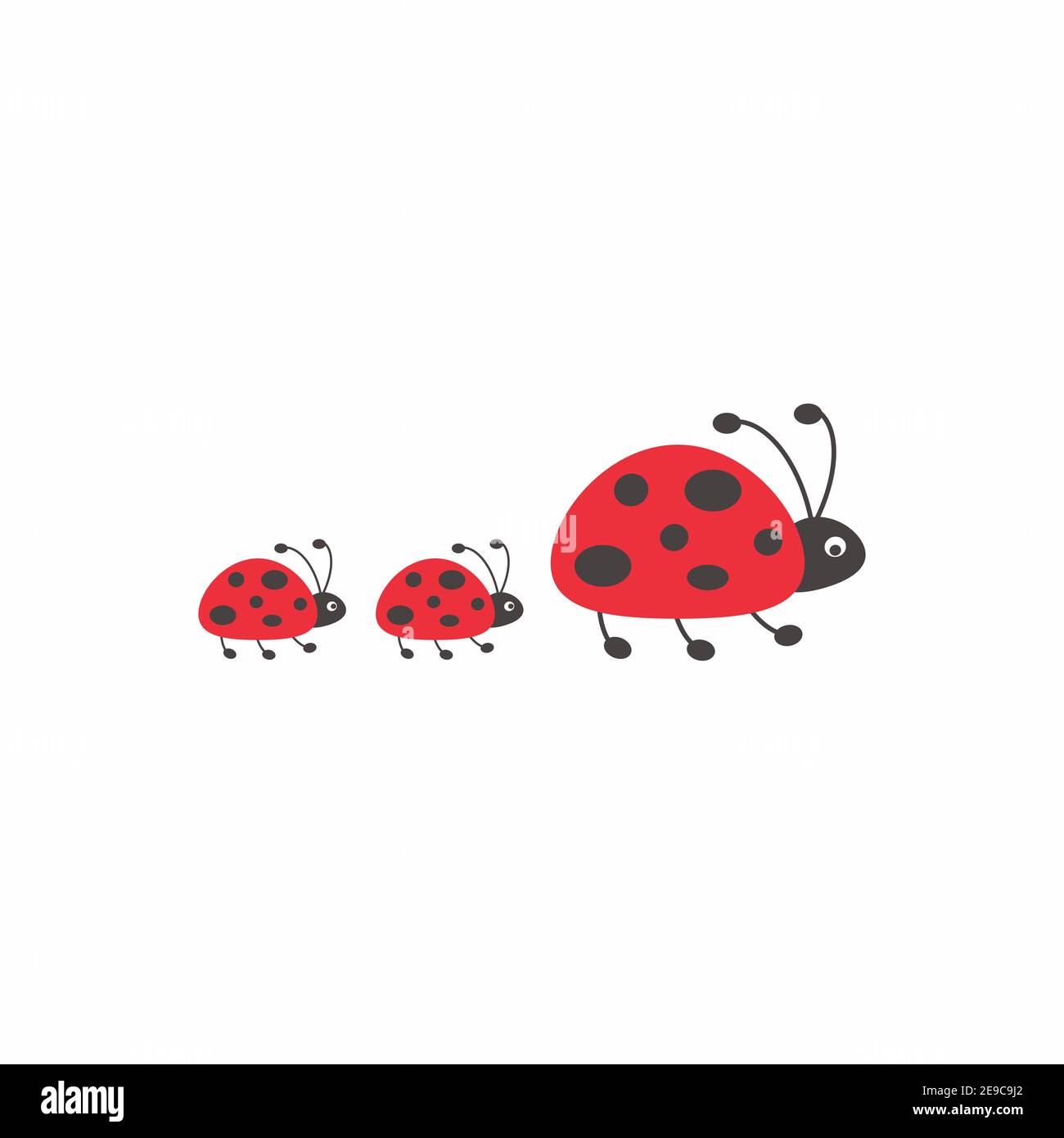 Ladybug family walking. Ladybug with children. Flat summer icon in ...