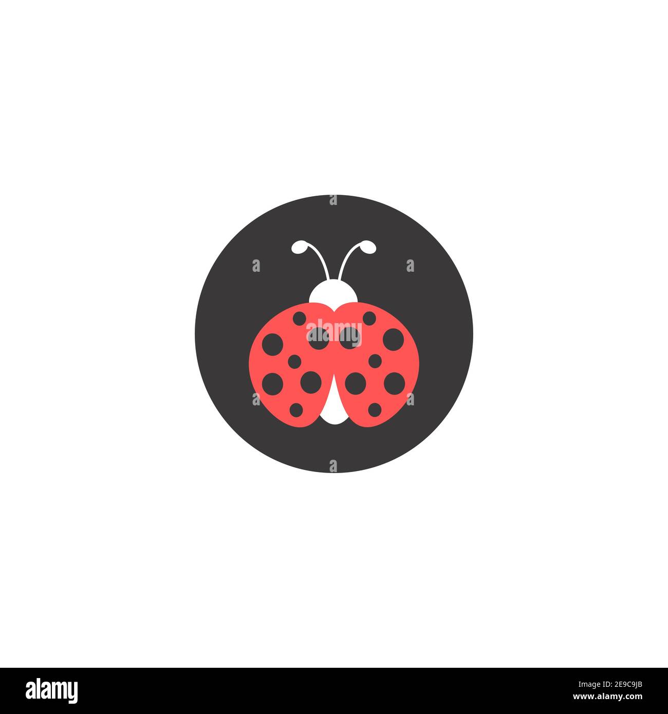 Ladybug icon in black circle. Beetle isolated on white. Flat nature ...