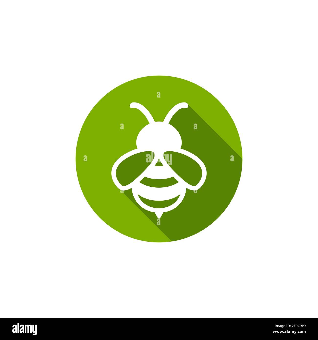 Honey bee in green circle with shadow. Simple silhouette icon isolated ...