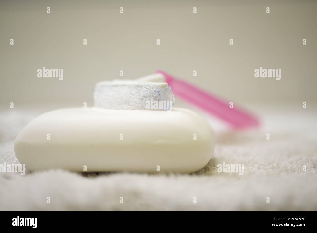 Soap and Razor in Bathroom Stock Photo - Alamy
