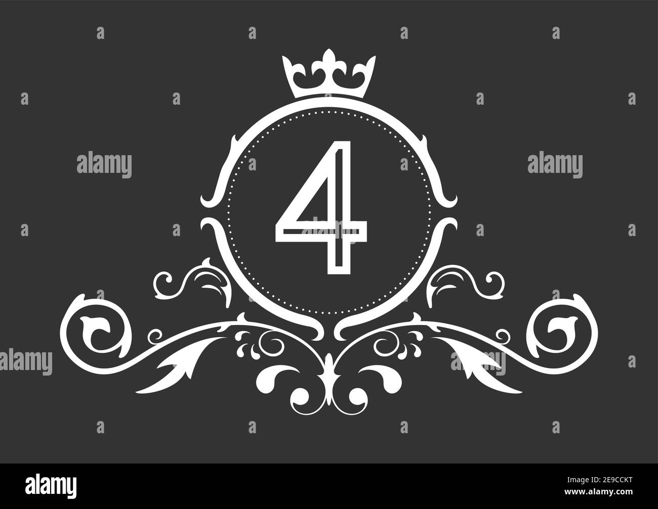 Stylized number 4. Ornament and crown monogram template for business ...