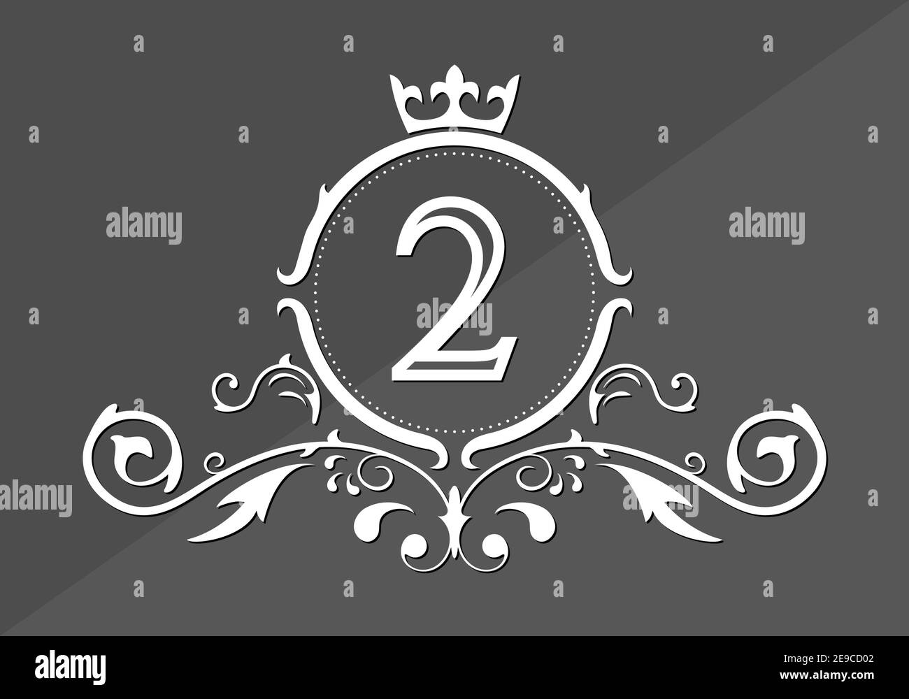 Stylized number 2. Ornament and crown monogram template for business ...