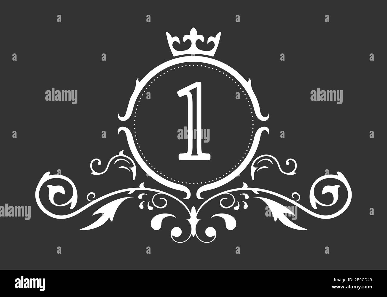Stylized number 1. Ornament and crown monogram template for business ...