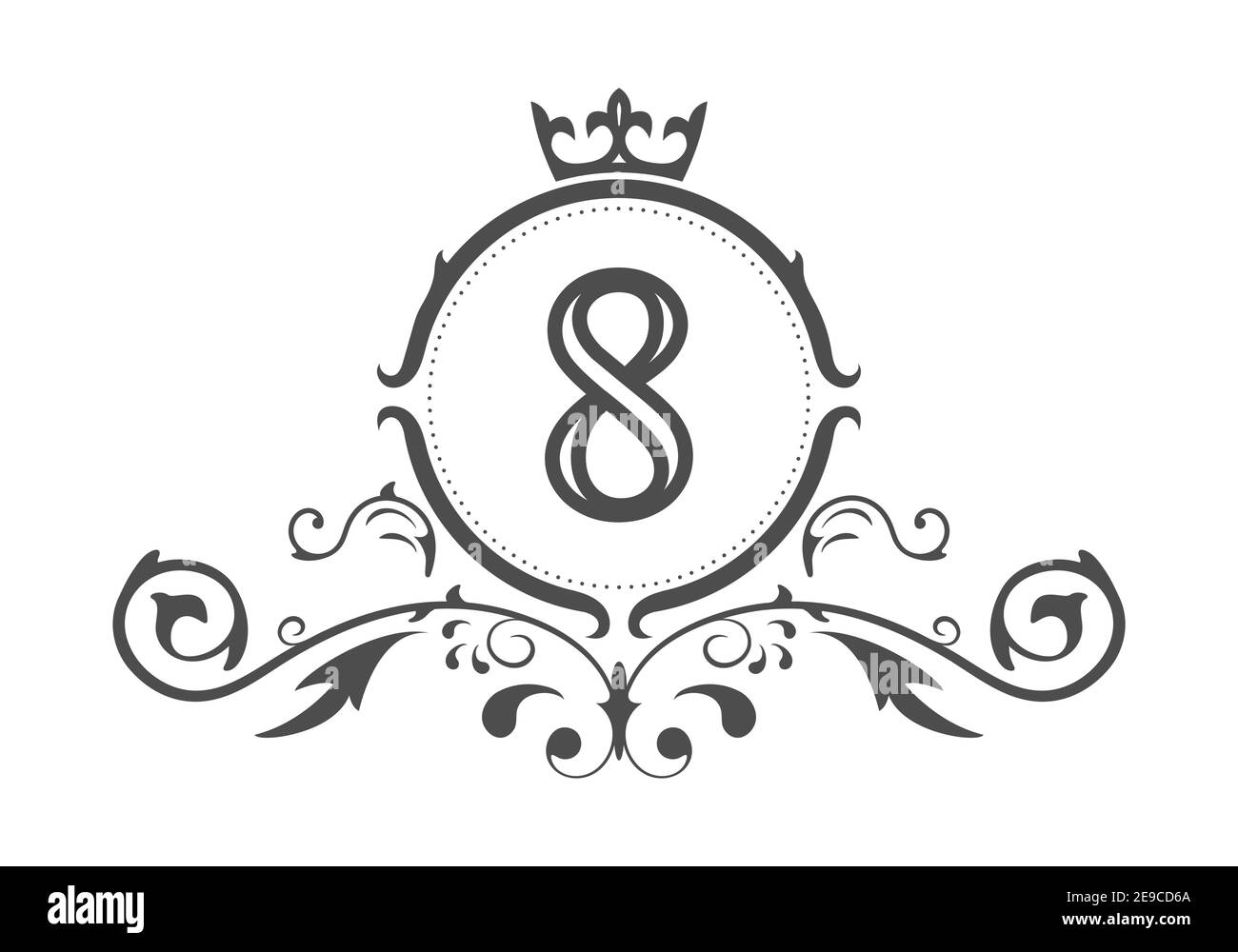 Stylized number 8. Ornament and crown monogram template for business ...