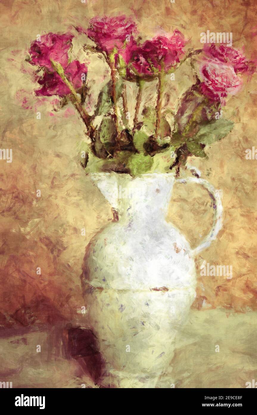 painterly roses flowers in vase artwork, wall art Stock Photo - Alamy