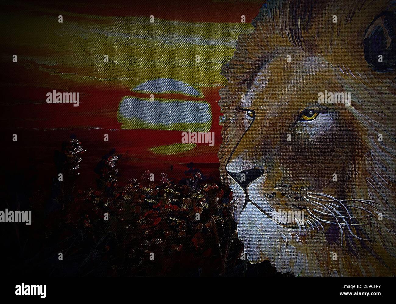 Art ,painting ,Acrylic ,color ,Lion and sunrise Stock Photo - Alamy