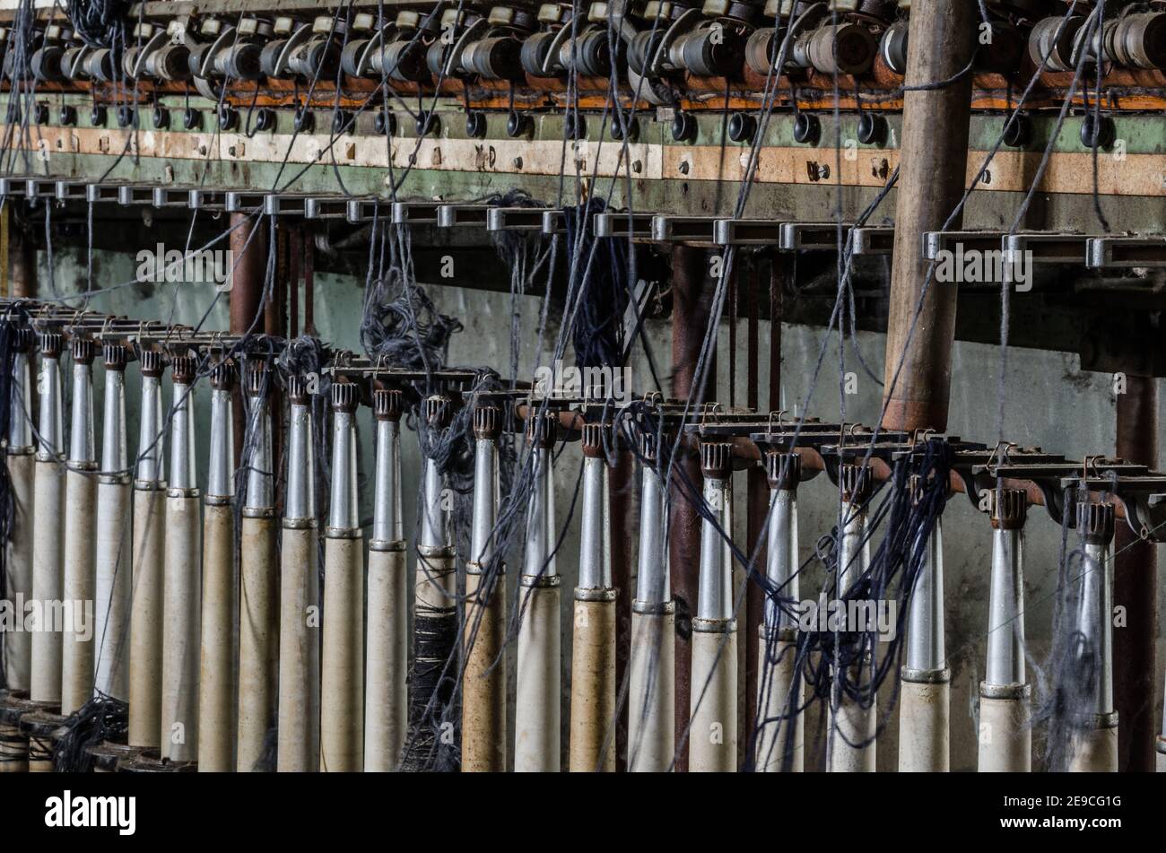old machine with yarn spinning factory in abandoned Stock Photo - Alamy