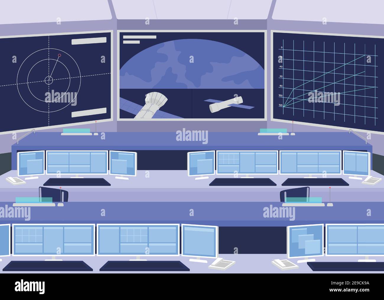Mission control center flat color vector illustration Stock Vector ...