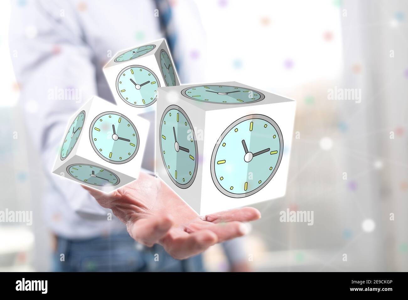 Time management concept above the hand of a man in background Stock ...