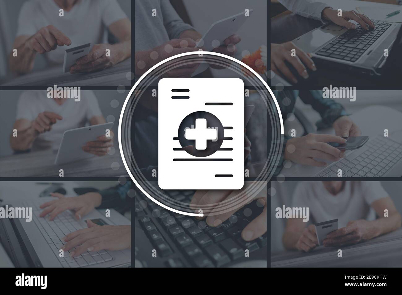 Medical record concept illustrated by pictures on background Stock ...