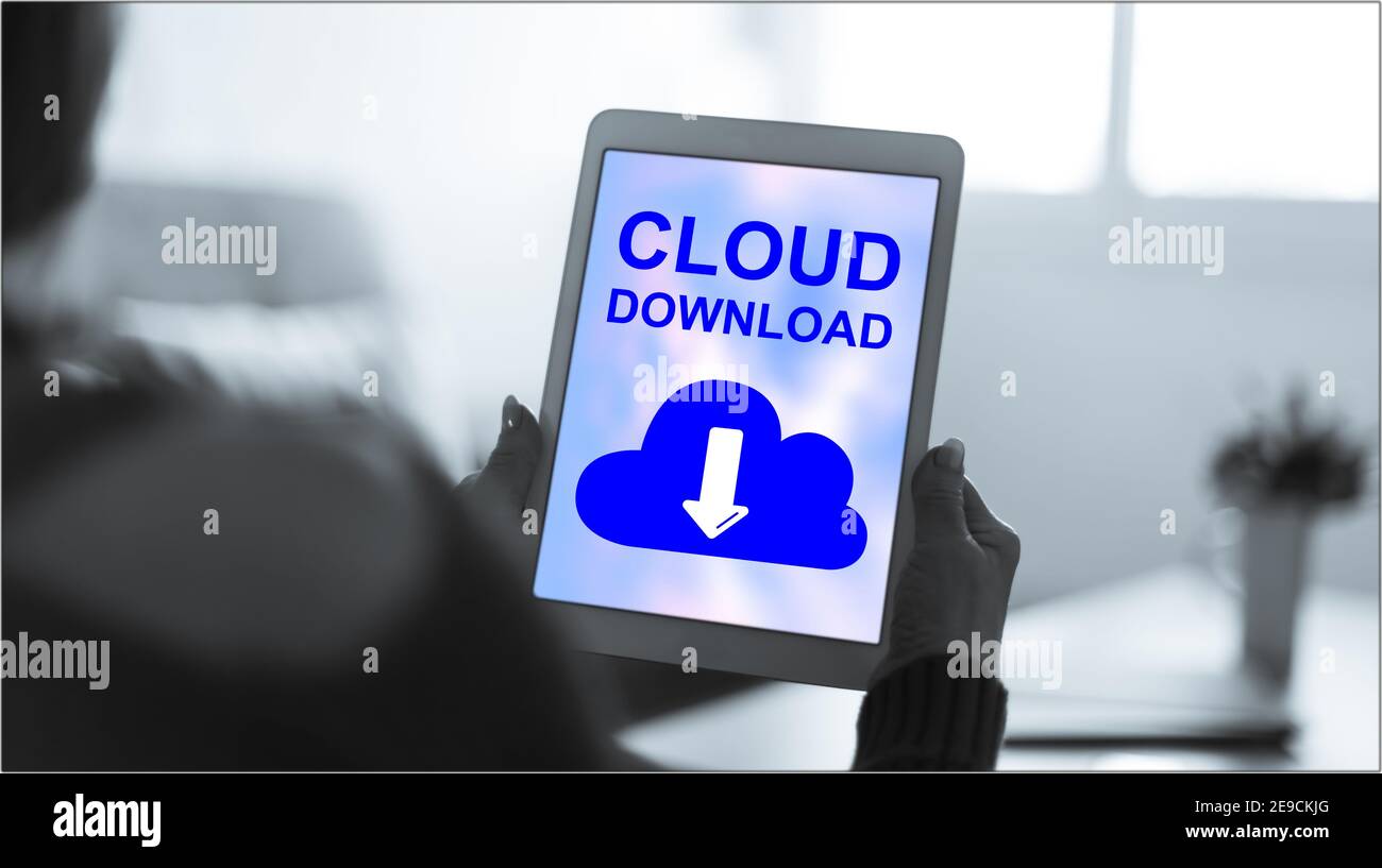 Tablet screen displaying a data download concept Stock Photo - Alamy