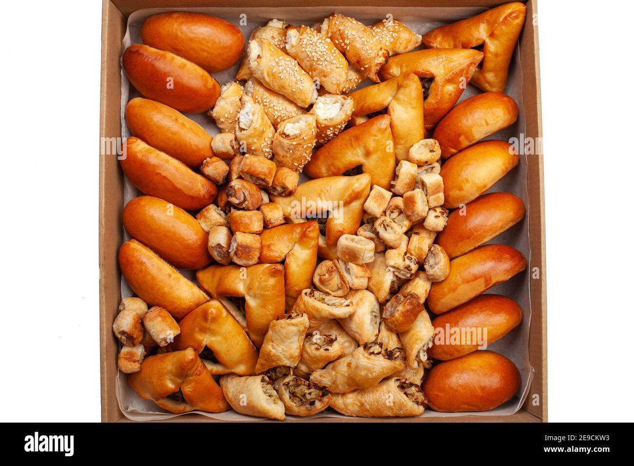 Boxing with food, cardboard box with snacks, home delivery. Catering ...