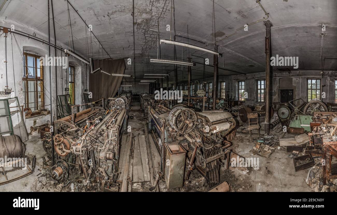 abandoned spinning factory panorama view Stock Photo - Alamy