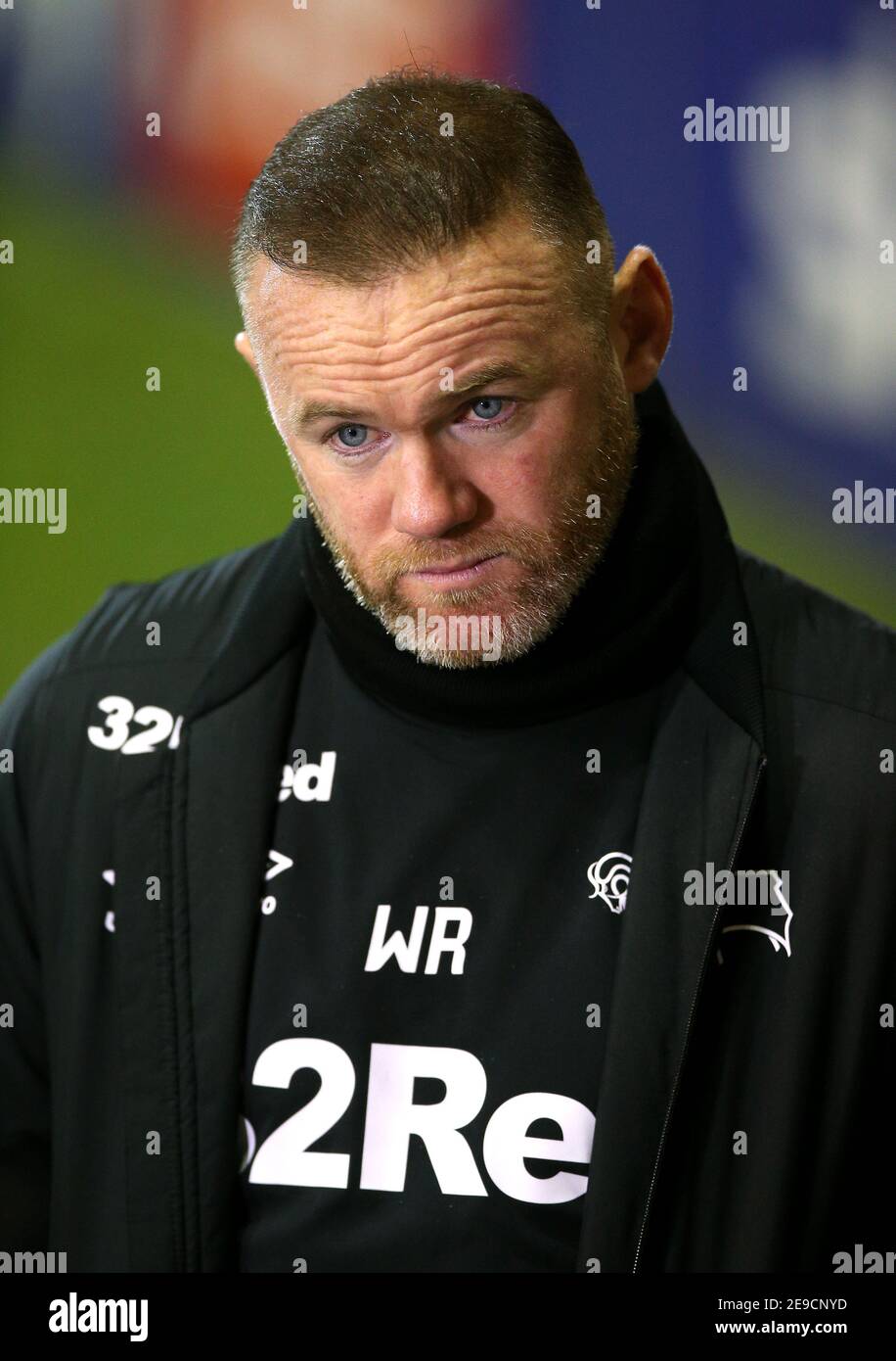Derby County manager Wayne Rooney is interviewed after the Sky Bet ...