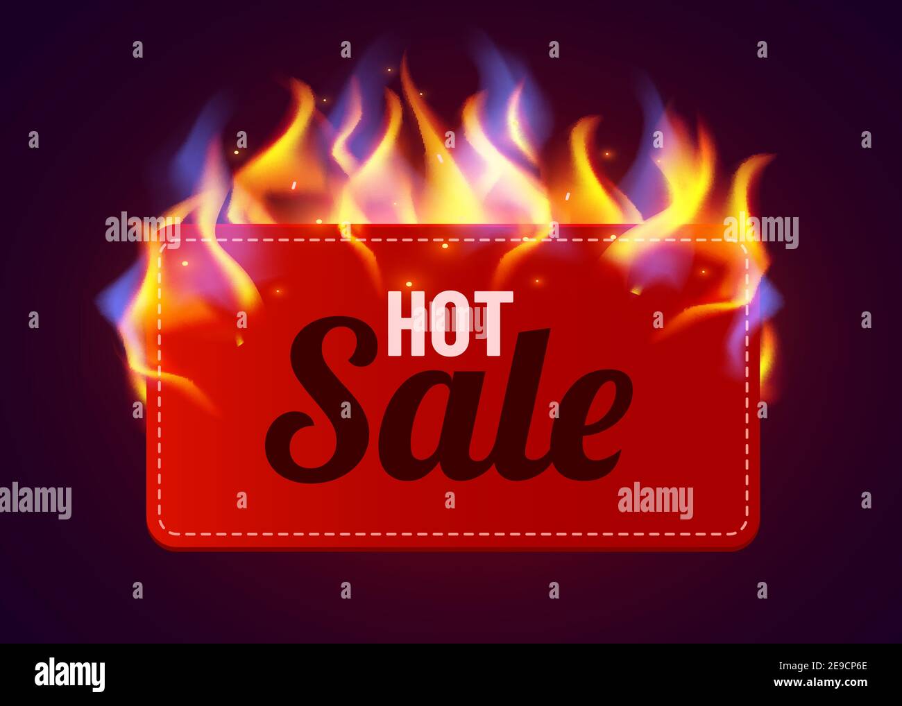 Realistic fire label. Hot deal and sale offer text banners with shiny ...