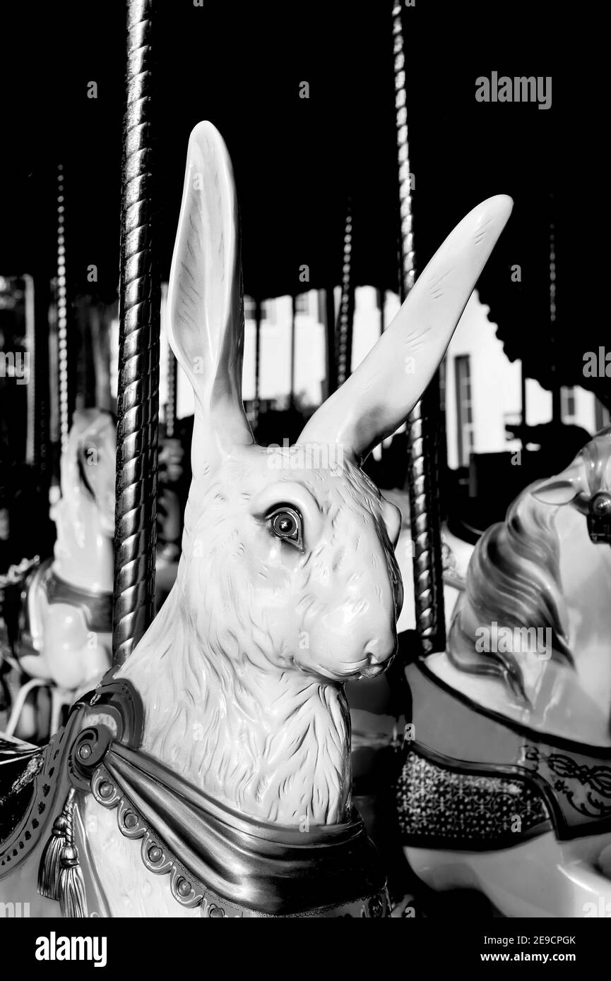 White rabbit carousel animal Stock Photo - Alamy