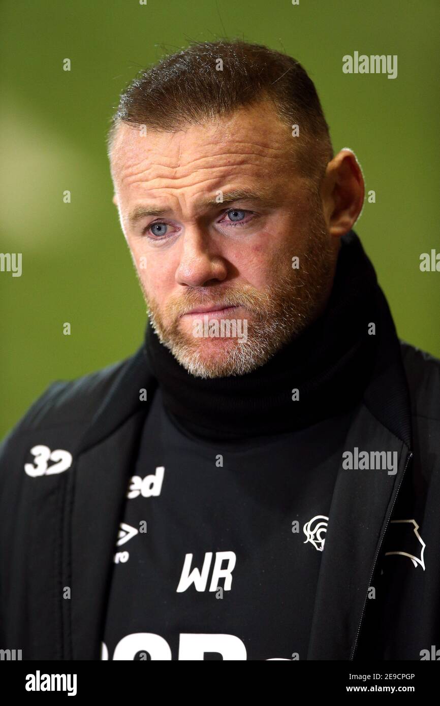 Derby County manager Wayne Rooney is interviewed after the Sky Bet ...