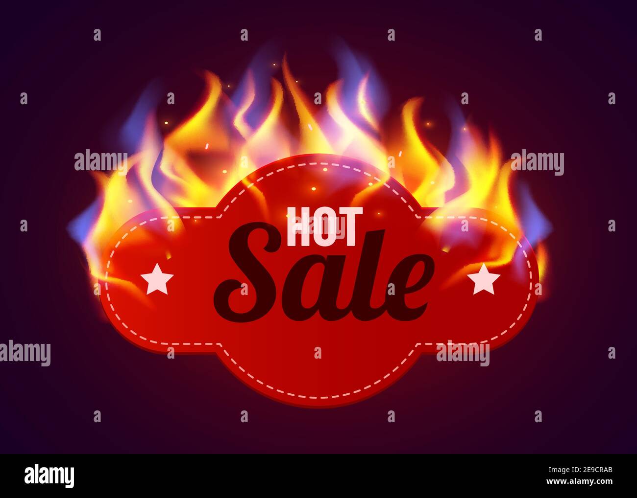 Realistic fire label. Hot deal and sale offer text banners with shiny ...