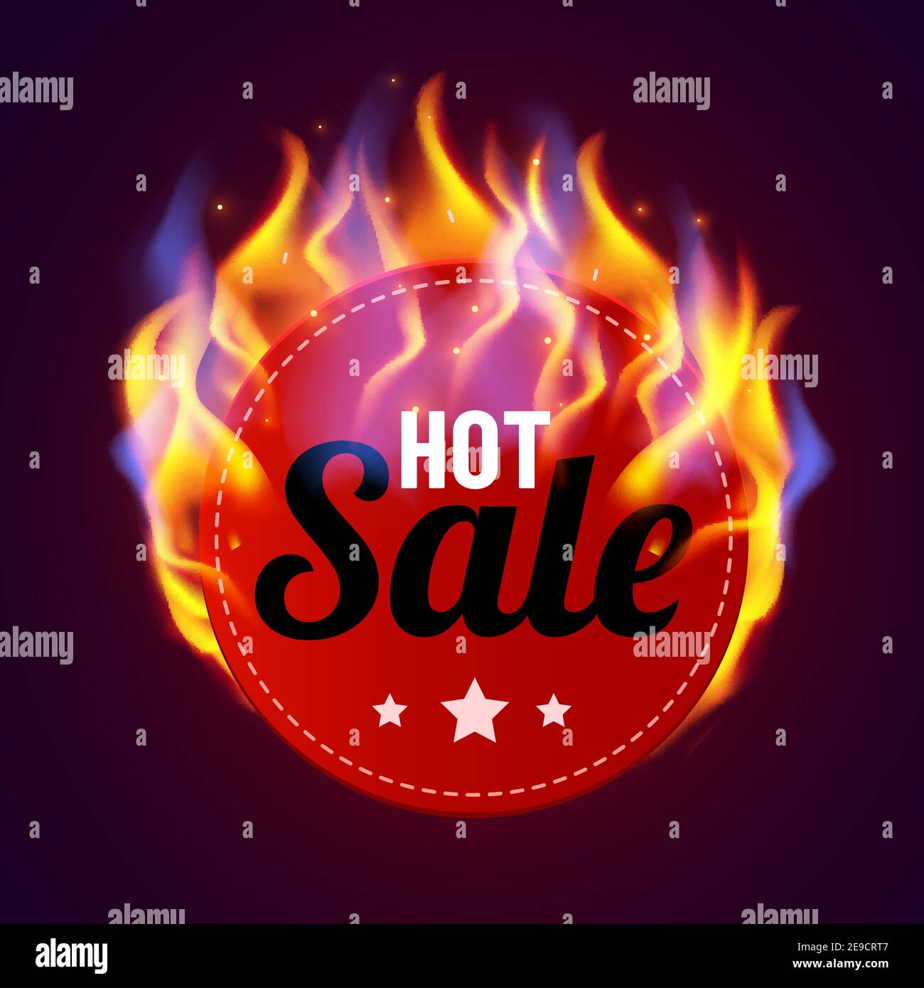 Realistic fire label. Hot deal and sale offer text banners with shiny ...