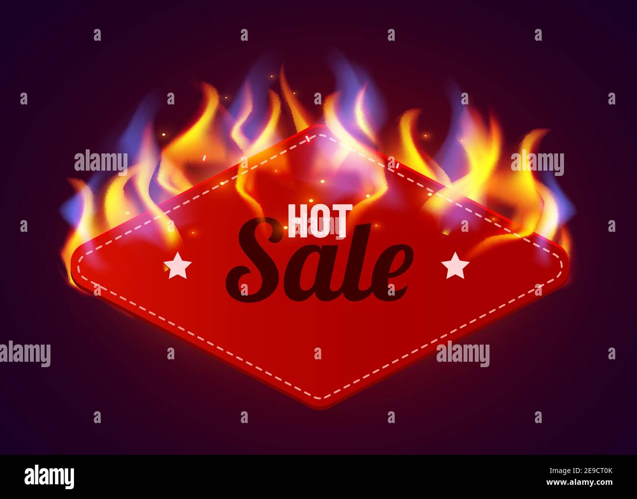 Realistic fire label. Hot deal and sale offer text banners with shiny ...