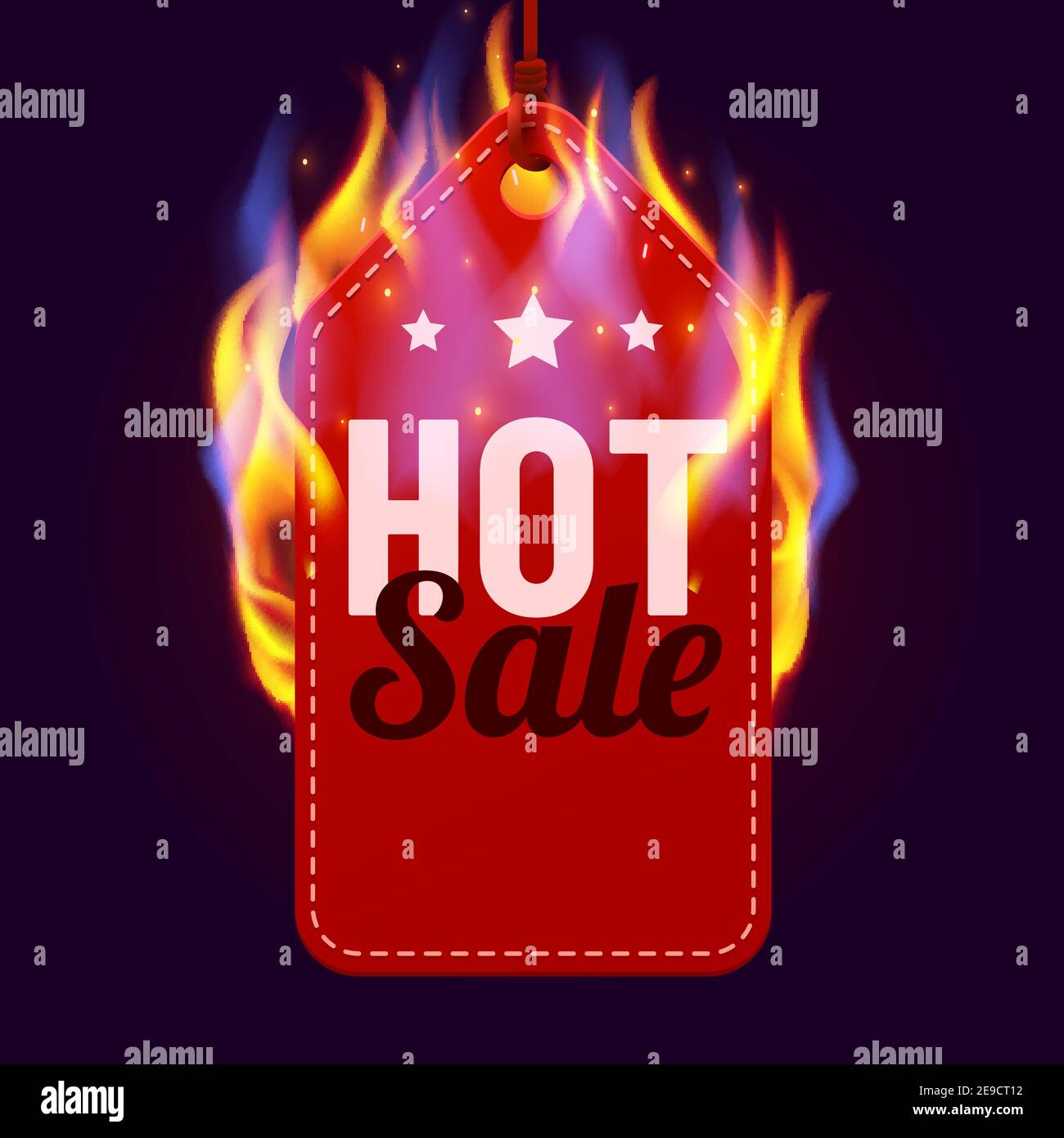 Realistic fire label. Hot deal and sale offer text banners with shiny ...