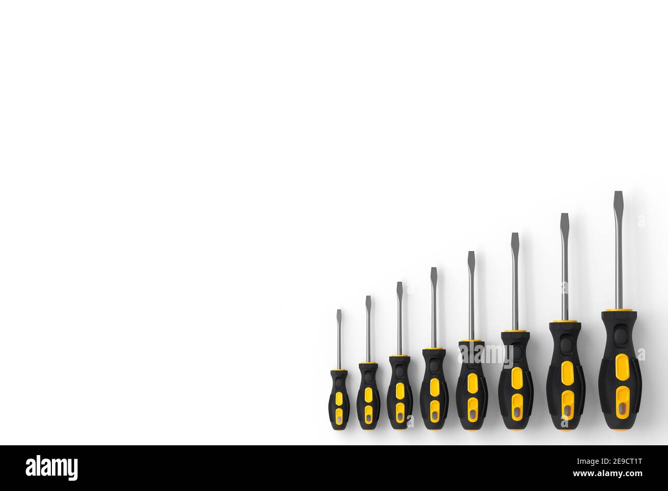 Set of black and yellow screwdriver on white background Stock Photo - Alamy
