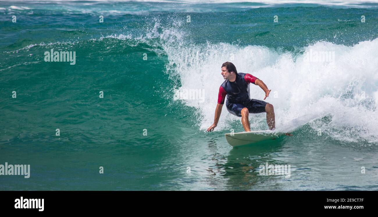 Handsome male surfer catching the wave at the sea Stock Photo - Alamy