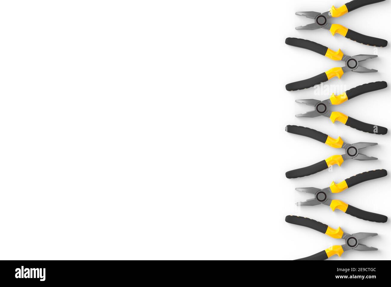 Set of yellow hand tool pliers for repair and installation on white ...