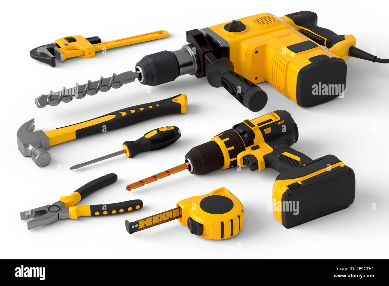 Set of construction tools for repair and installation on white ...