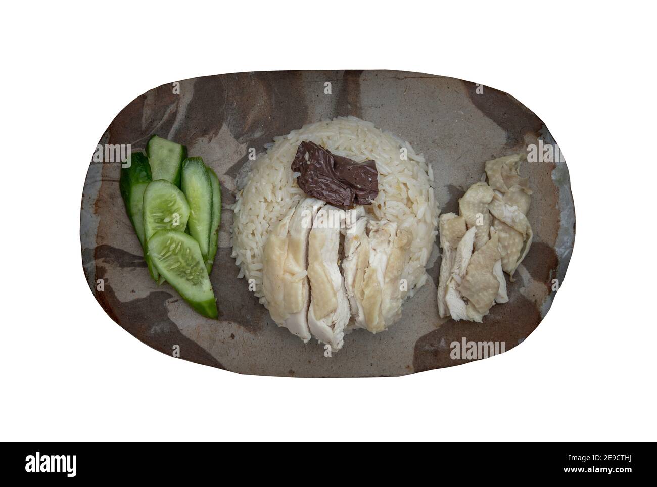 Hainanese chicken rice (Steam chicken with rice) isolated on white ...