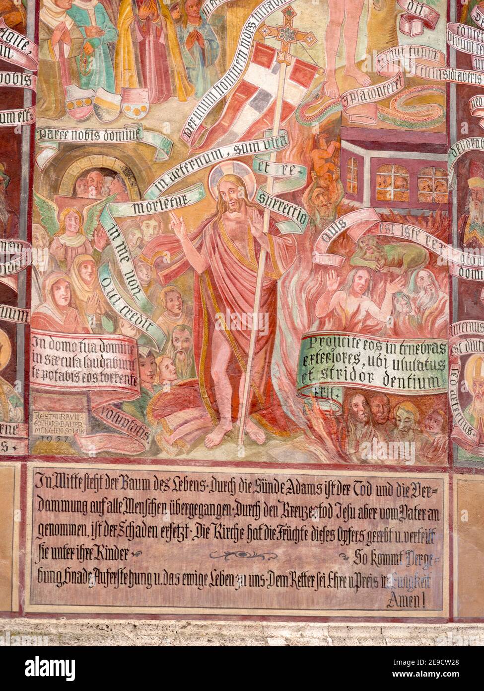 Fresco Lebensbaum (tree of life), facade of chucht Sankt Jakob (Saint ...