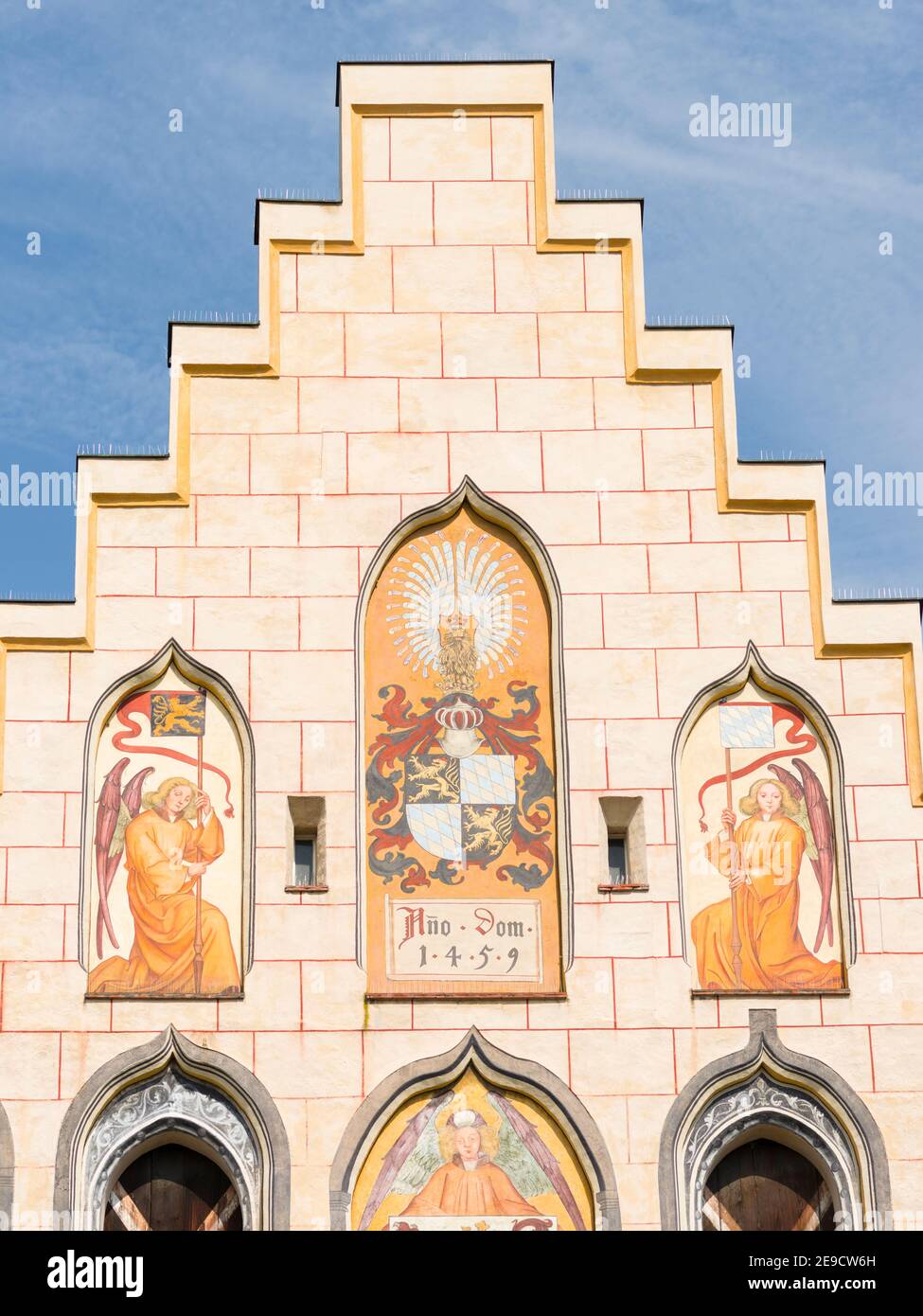 Facade of historic town hall with typical stepped gable dating back to ...