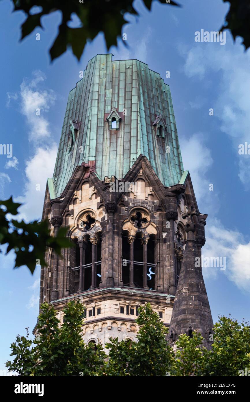 Destroyed tower of the Kaiser Wilhelm Gedaechtniskirche church at the ...
