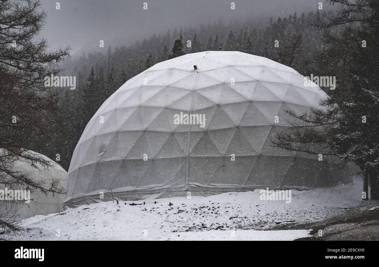Geodesic domes in a winter forest Stock Photo - Alamy
