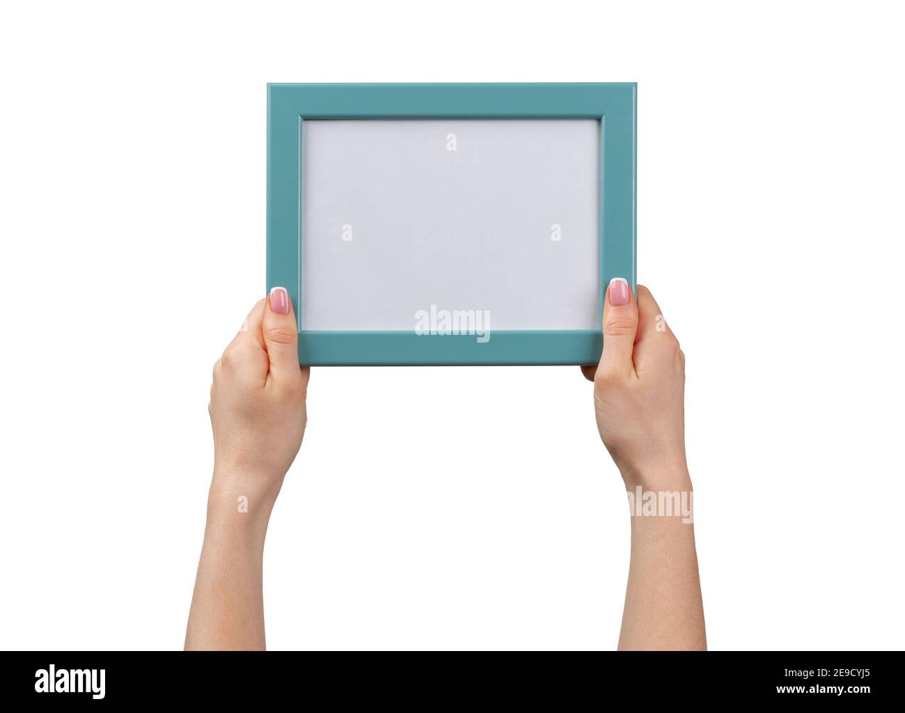 Female hands holding photo frame isolated on white Stock Photo - Alamy