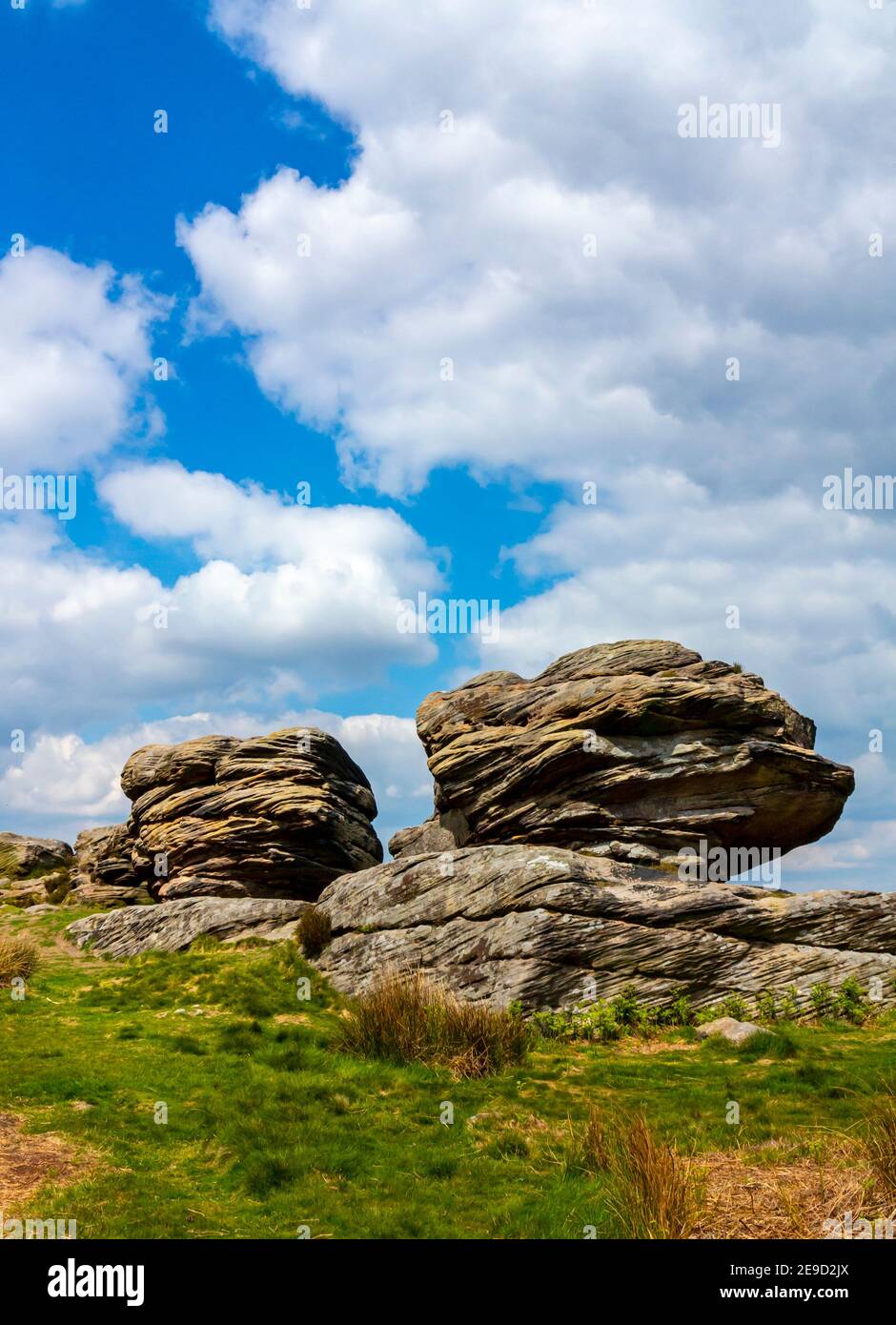 The Three Ships rock formations at Birchen Edge near Baslow in the Peak ...
