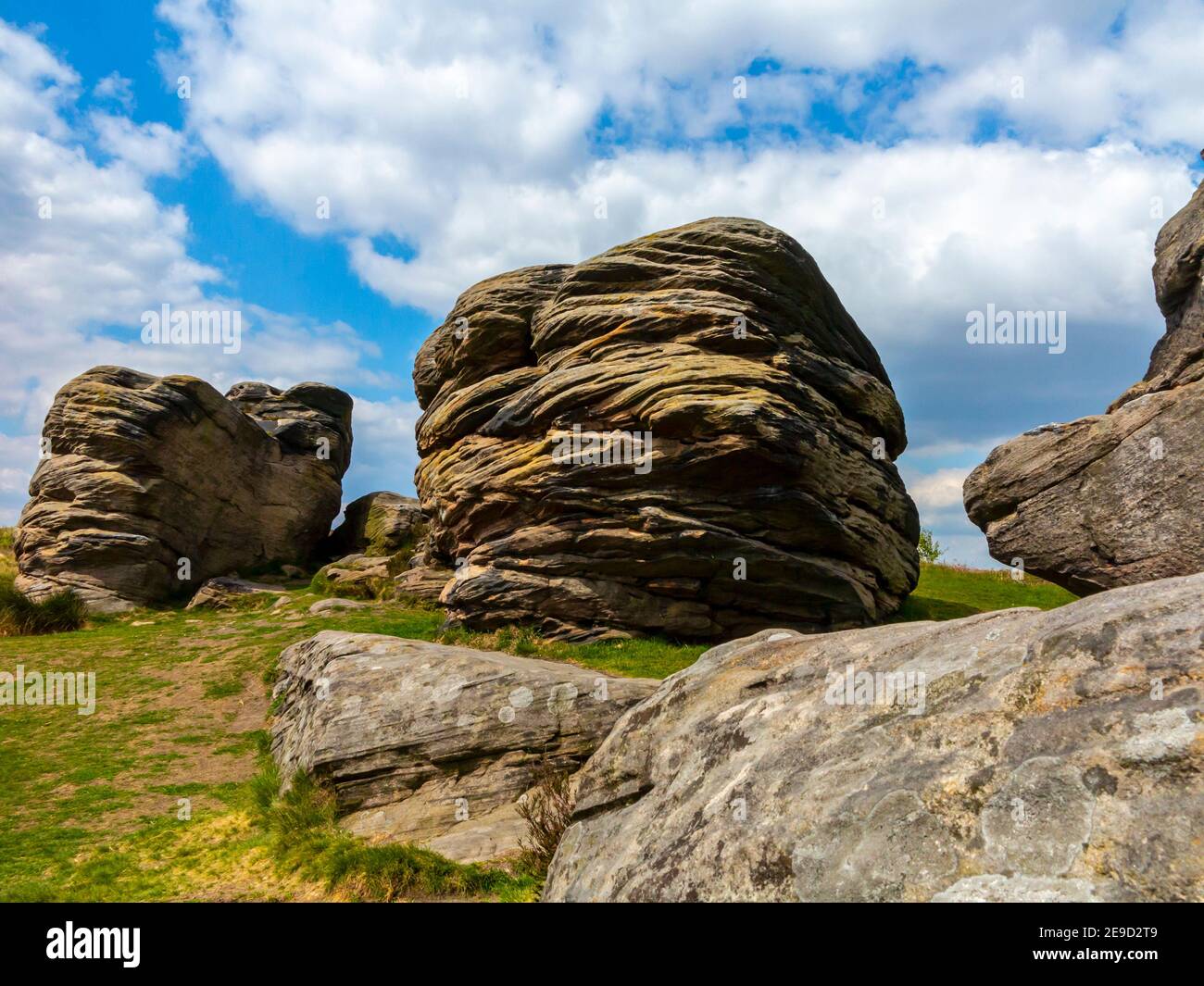 The Three Ships rock formations at Birchen Edge near Baslow in the Peak ...