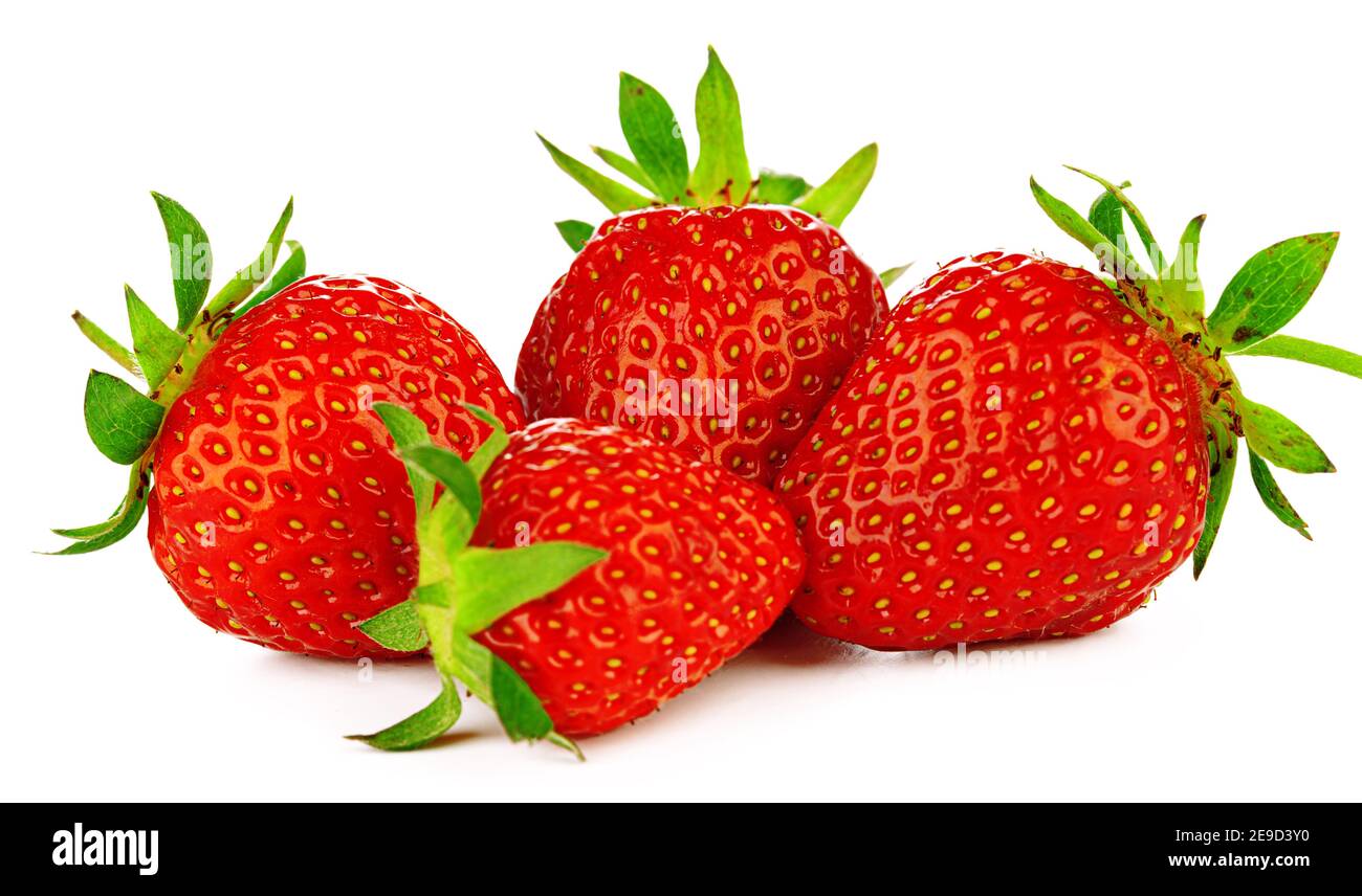Group of strawberries with leaves isolated on a white background Stock ...