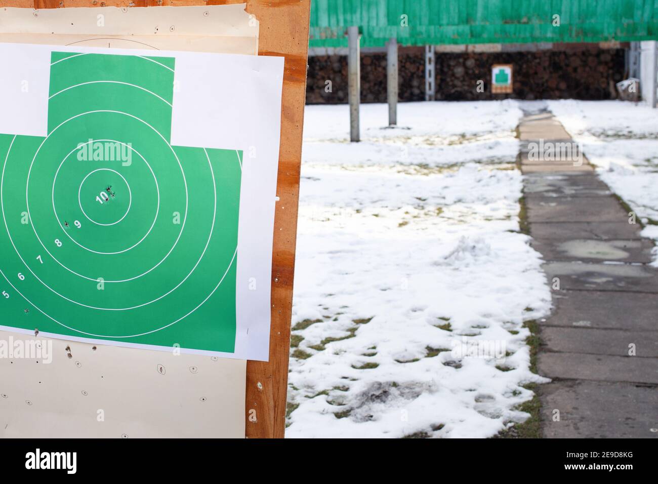 Paper target in the dash hanging. Winter firearms, gunfire on target ...