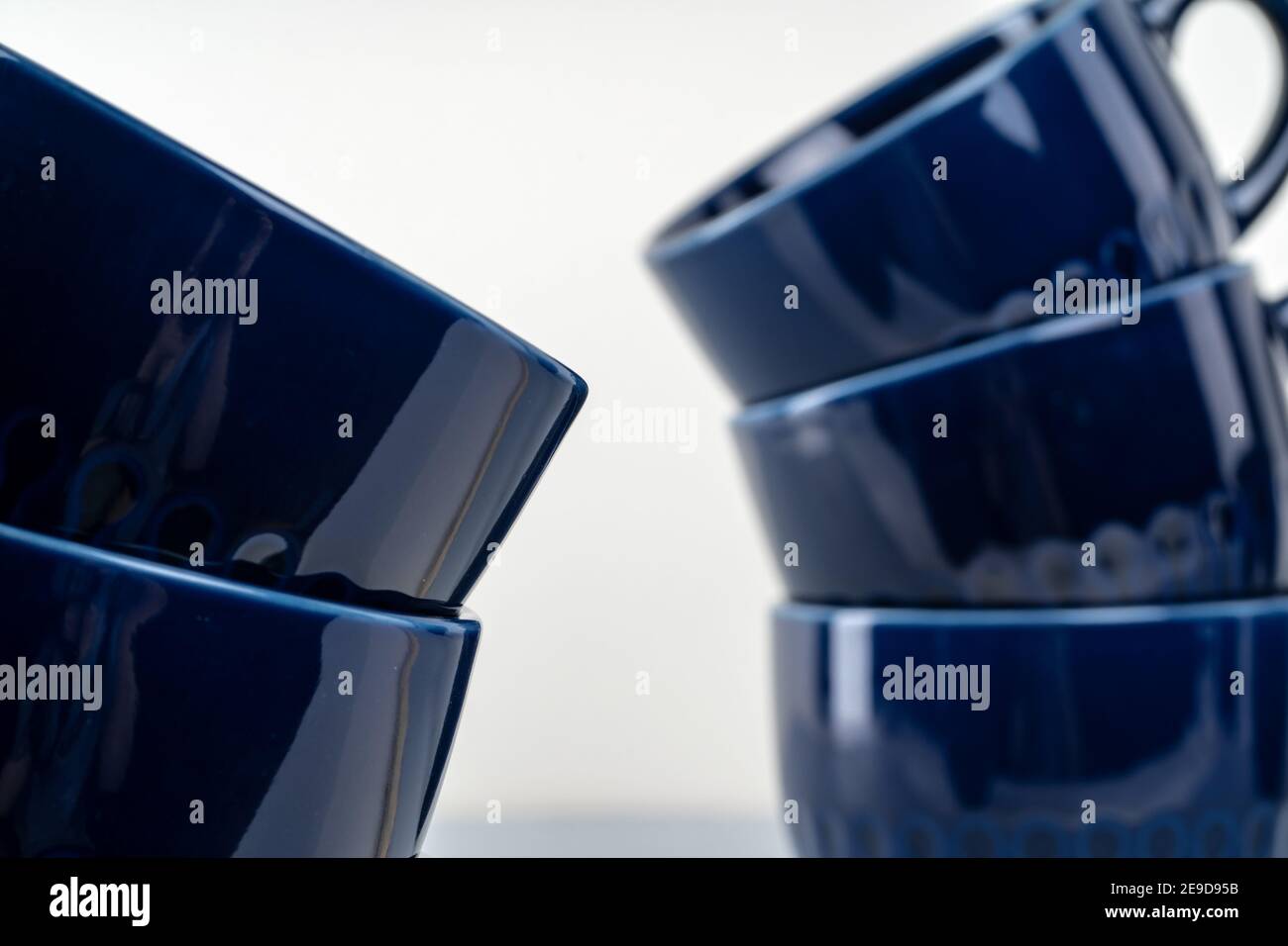 Simple ceramic blue crockery on kitchen counter Stock Photo - Alamy