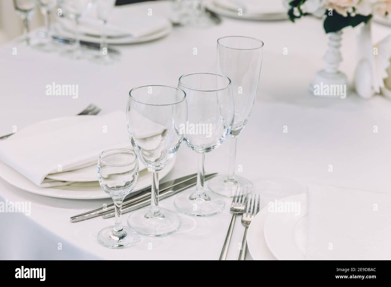 Fancy table set for dinner with napkin glasses in restaurant, luxury ...