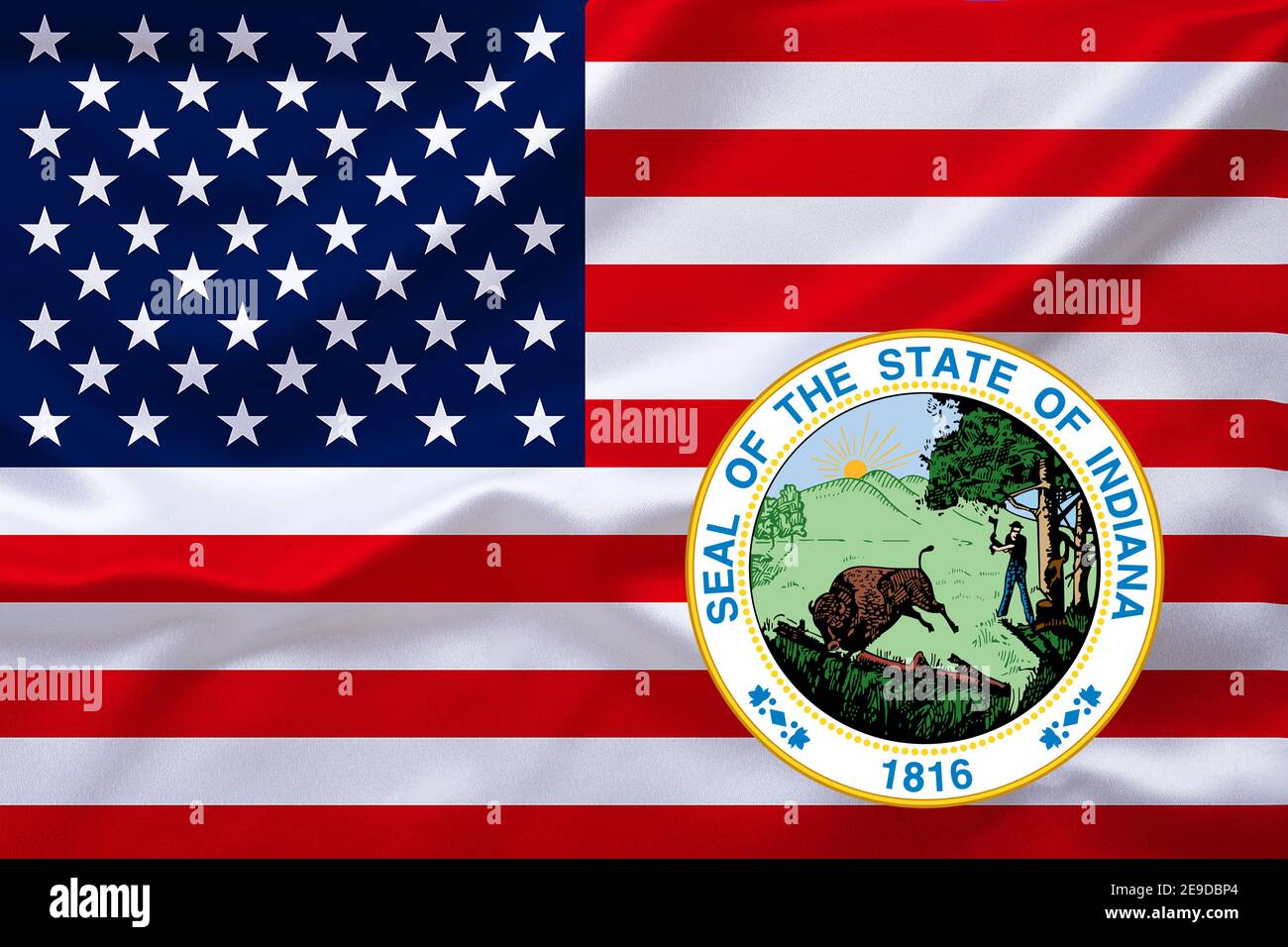 flag of USA with the emblem of Indiana, USA, Indiana Stock Photo - Alamy
