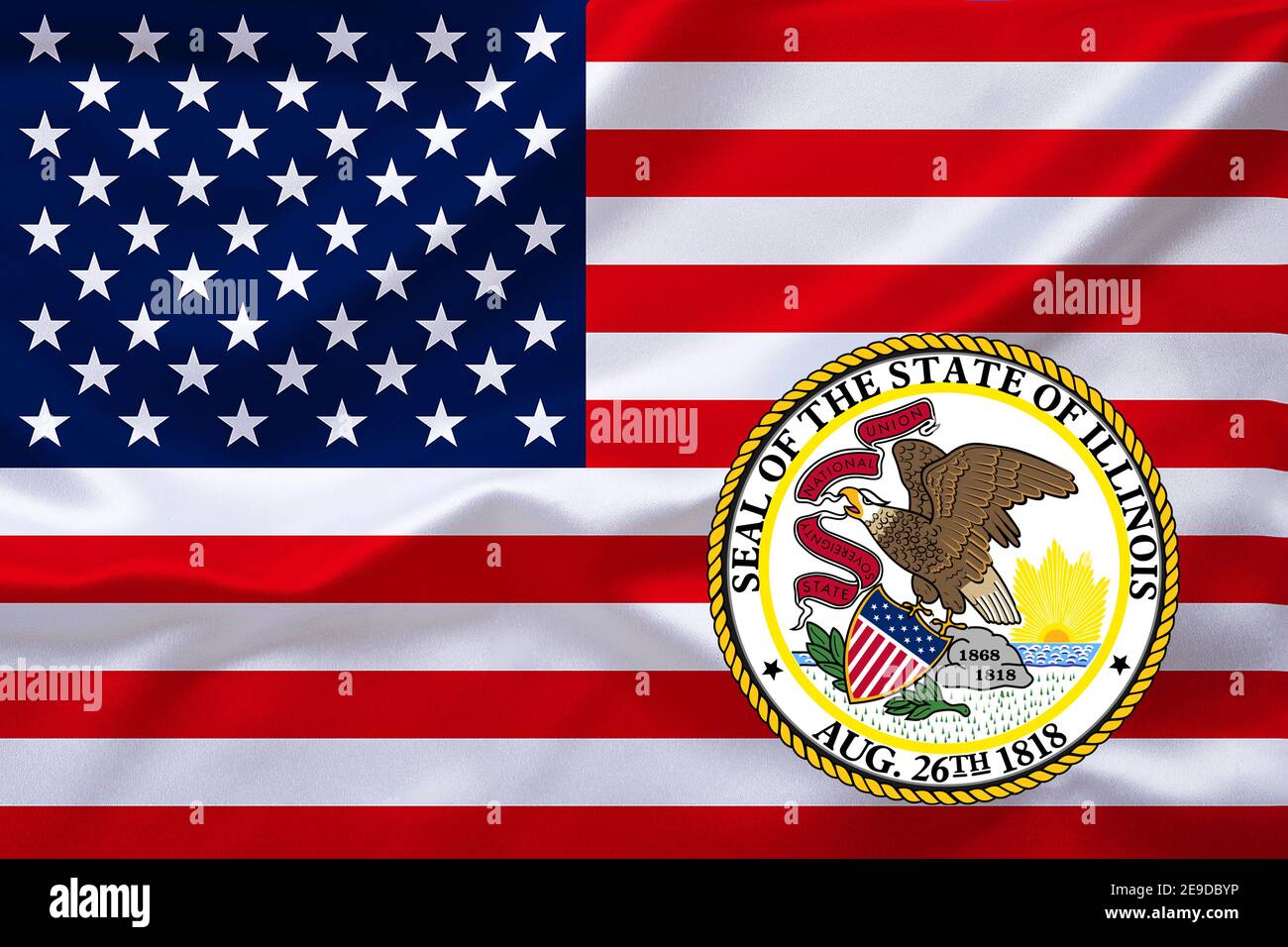 flag of USA with the emblem of Illinois, USA, Illinois Stock Photo - Alamy