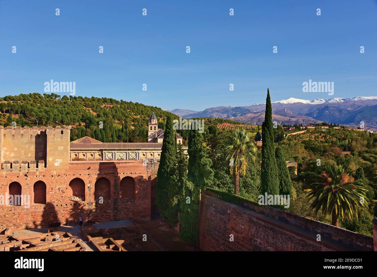 the Alhambra, muslim architecture, on the back the Sierra Nevada, Spain ...