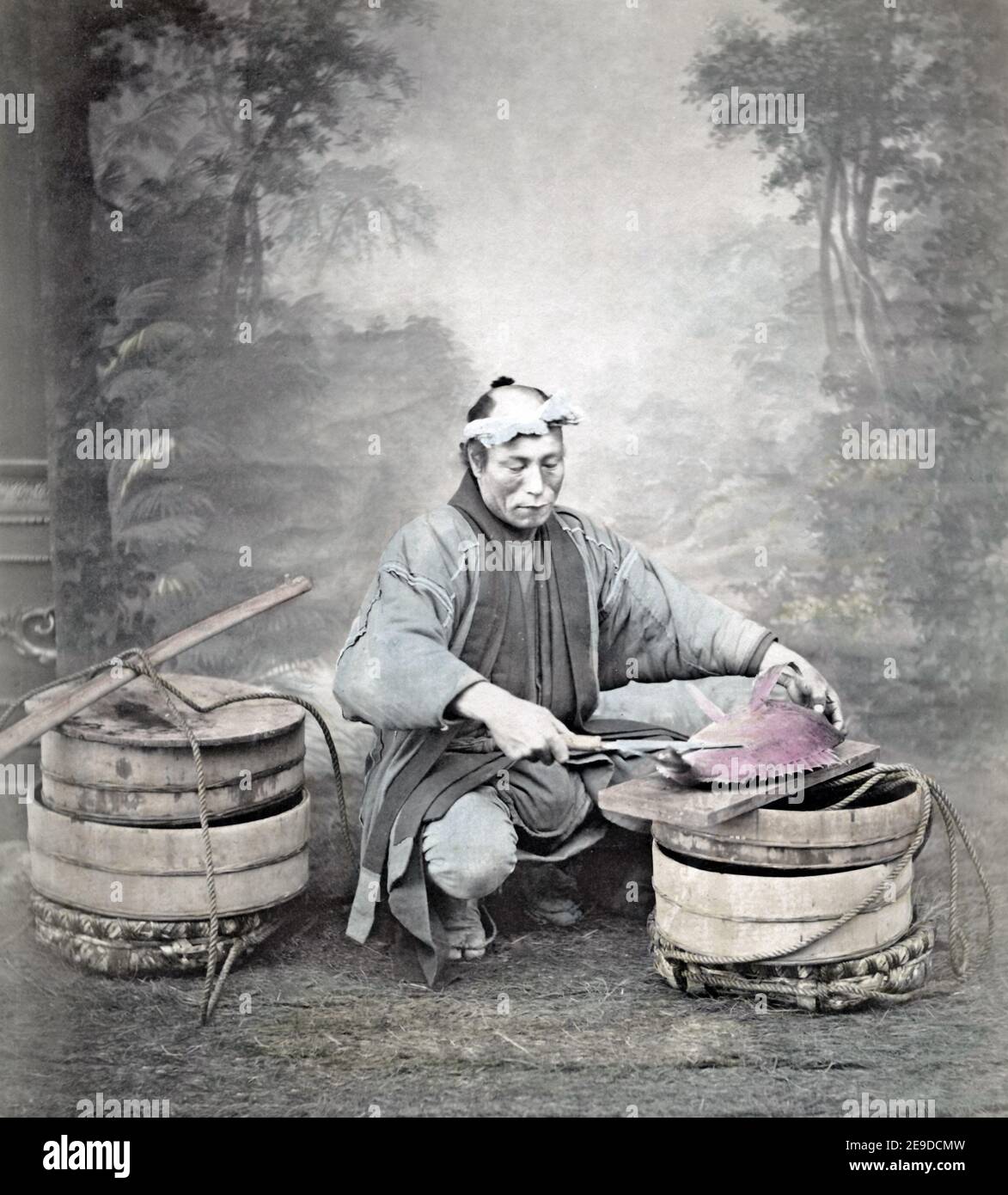 Late 19th century photograph - Fishmonger at work, Japan, c.1880's ...