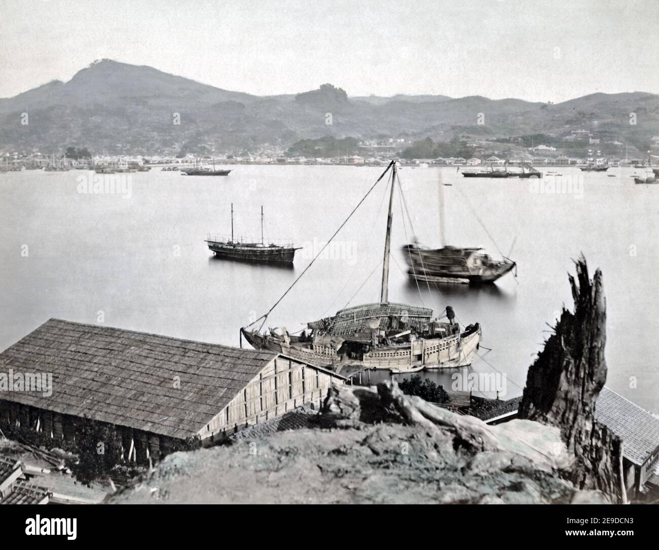 Late 19th Century Photograph Junks Ships At Moorings Probably