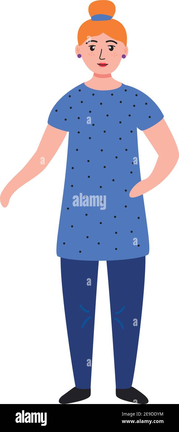 young woman standing with blue dress character vector illustration ...