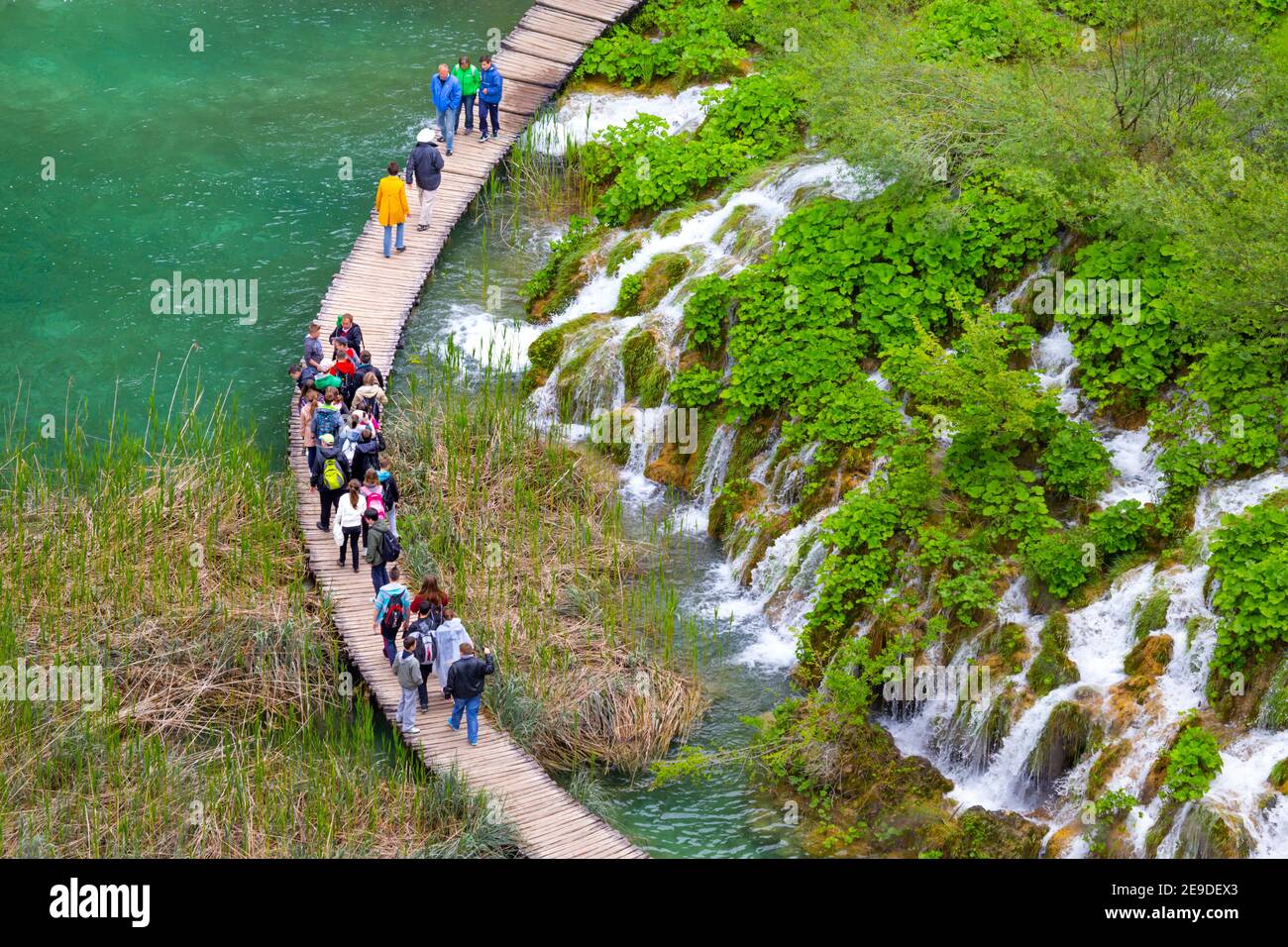 People walking walk in national park Plitvice lakes Croatia Europe view ...
